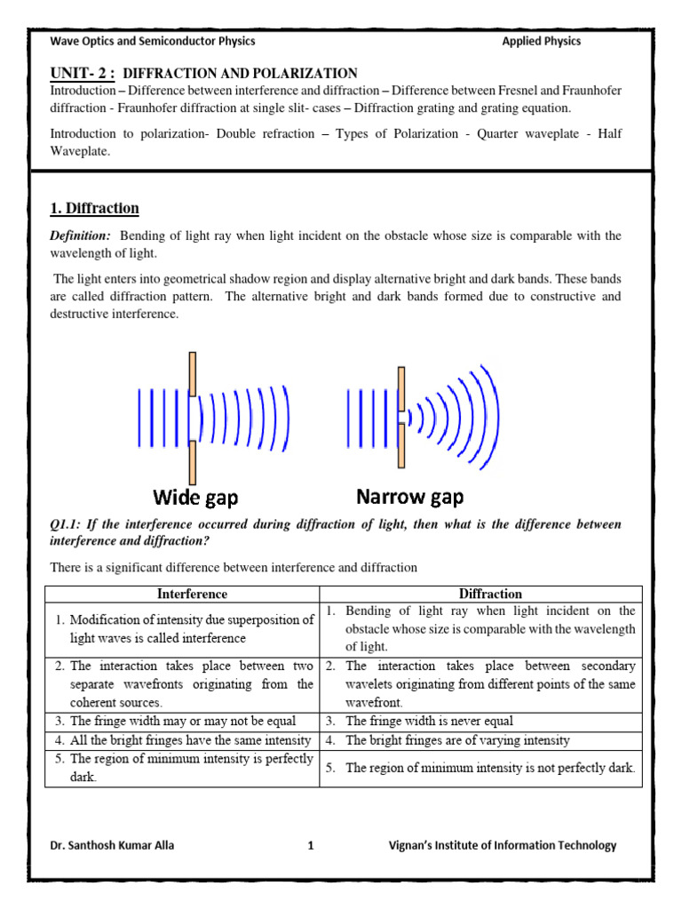 Diffraction and Polarization Notes | PDF | Diffraction | Polarization ...