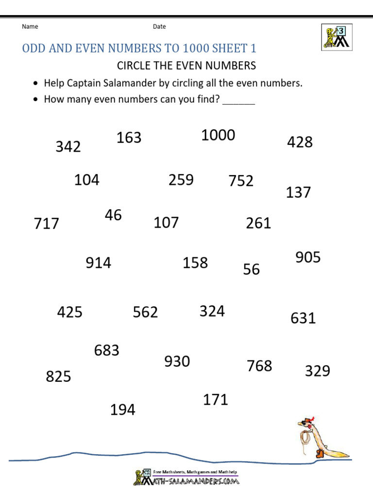 Odd and Even Numbers Worksheet 1-1000 | PDF