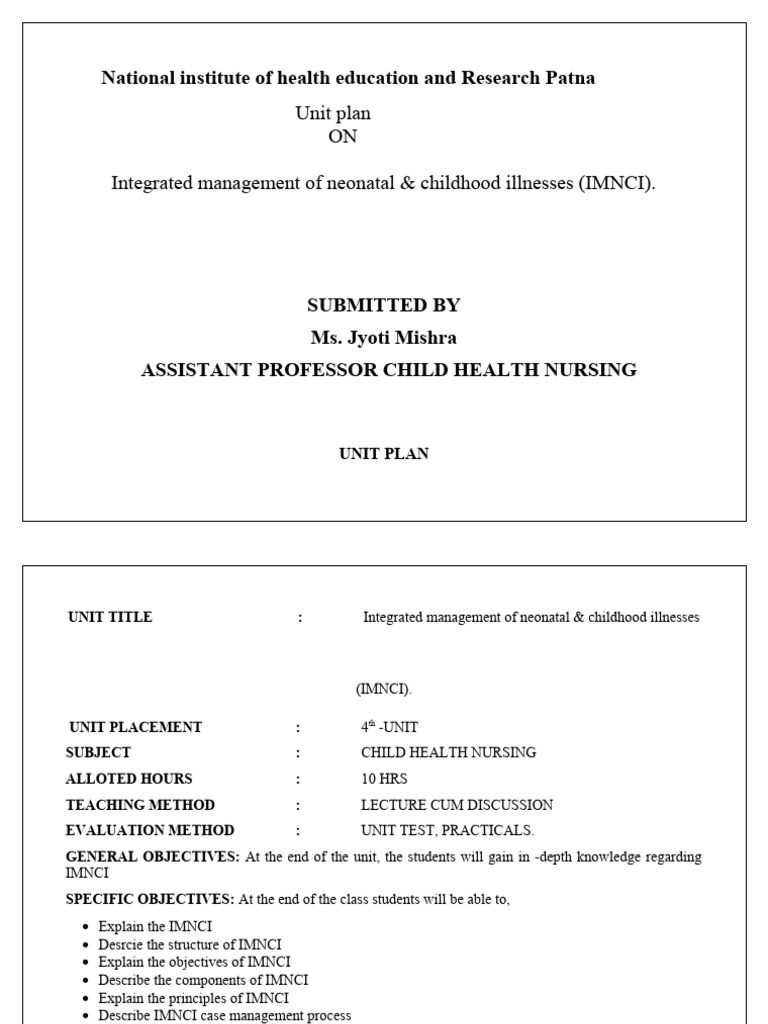 Pedia Unit Plan | PDF | Nursing | Infants