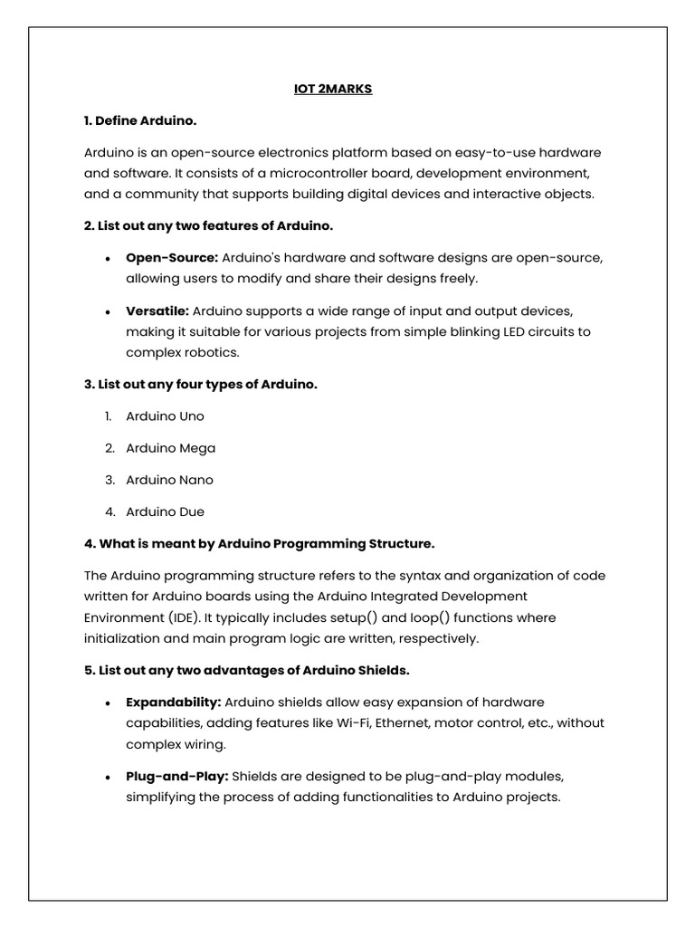 Iot 2marks | PDF | Arduino | Internet Of Things
