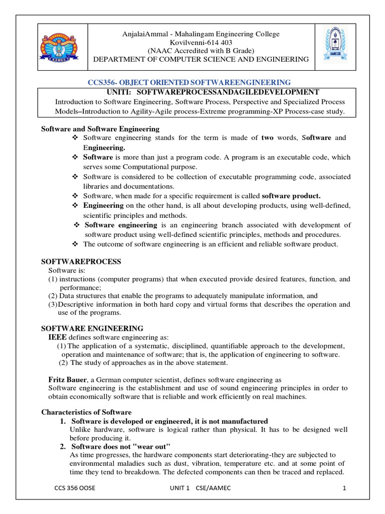 Oose Pd-Unit 1 Notes | PDF | Software Testing | Software Prototyping