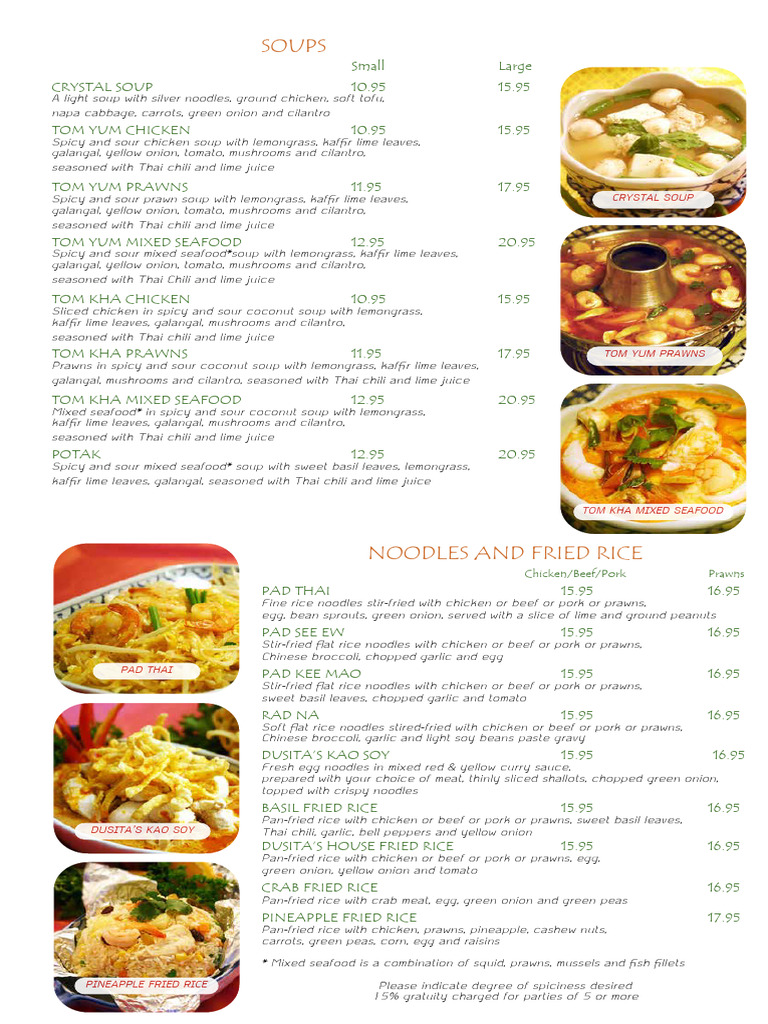 Dusita - Mainmenu - JL 1 9 No BG - SM | PDF | Thai Cuisine | Curry