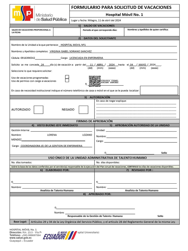 FORMULARIO DE VACACIONES-signed | PDF | Gobierno