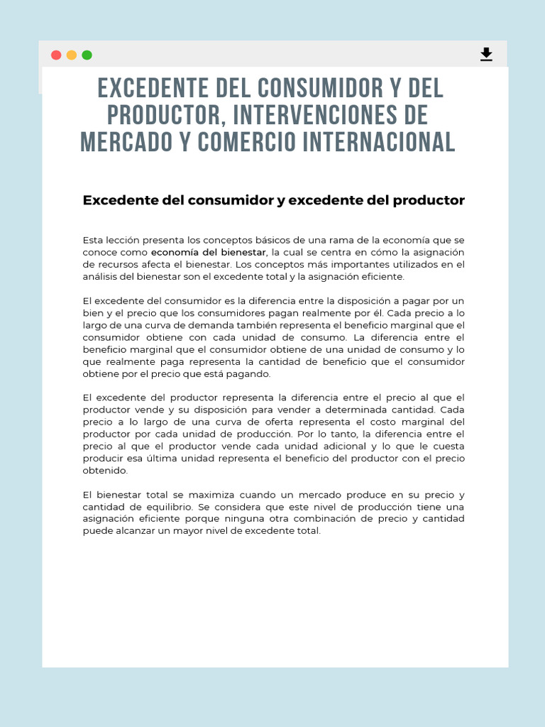 Excedente del consumidor y productor en economía | PDF | Excedente ...