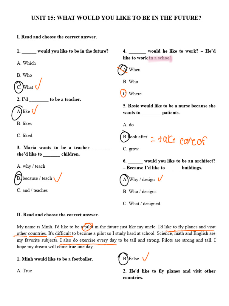 bai-tap-tieng-anh-unit-15-lop-5-what-would-you-like-to-be-in-the-future | PDF