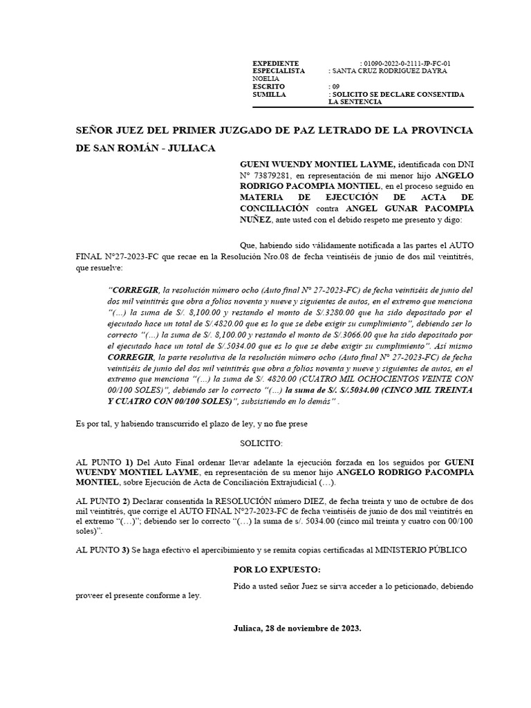 Solicito Se Declare Consentida La Sentencia | PDF