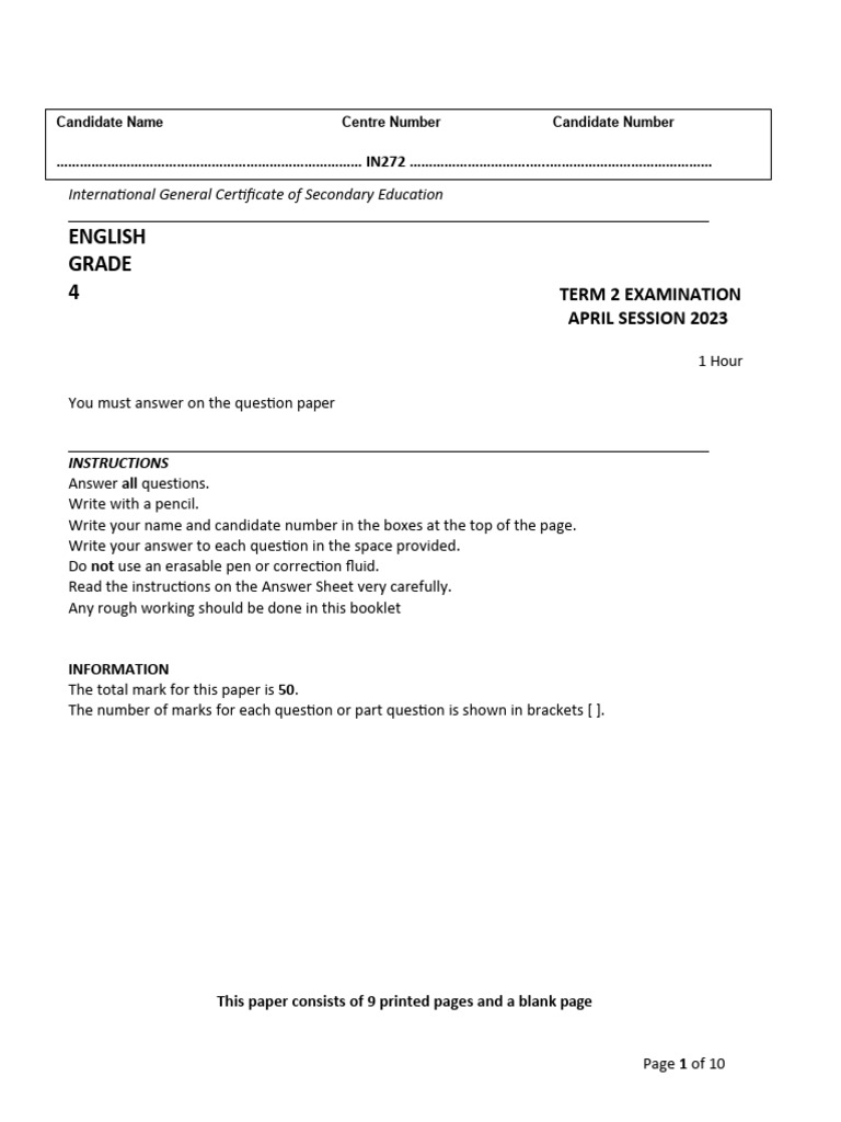 gr 4 english qp | PDF