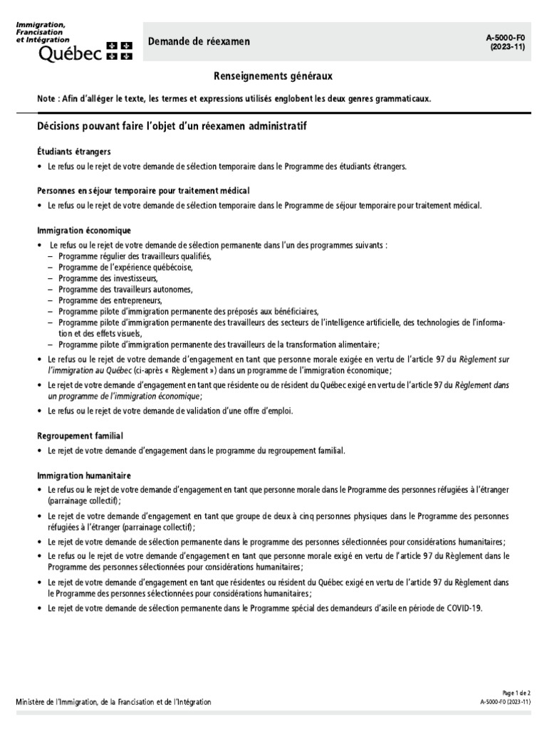 Formulaire Dem Reexamen CAQ Sineus Iverson | PDF