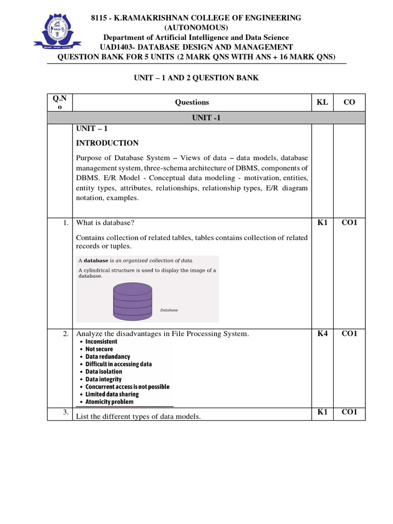 CLG QUESTION BANK | Download Free PDF | Database Index | Database Transaction