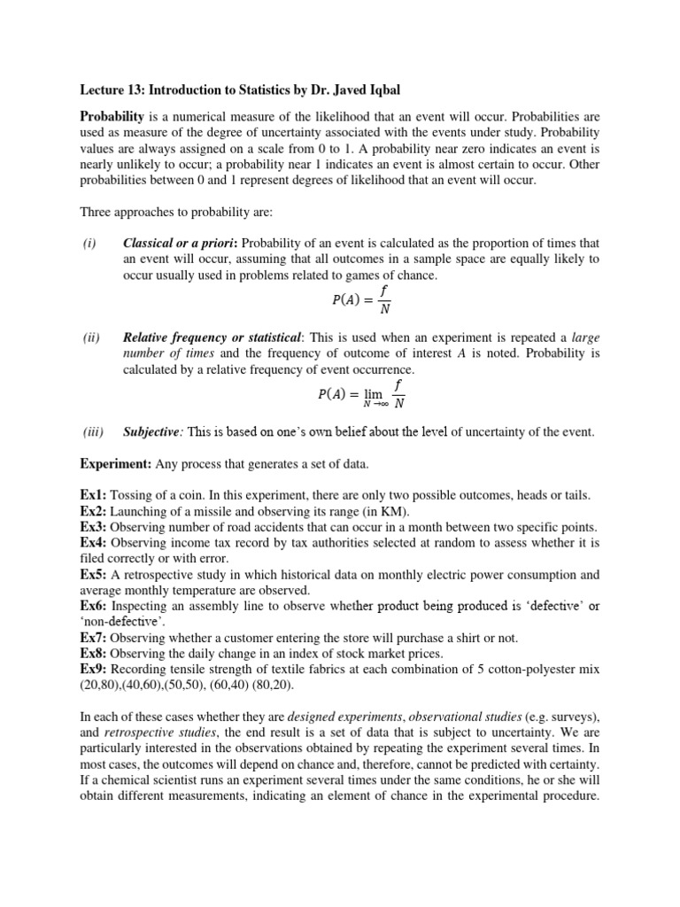 Lec13 | PDF | Probability | Experiment