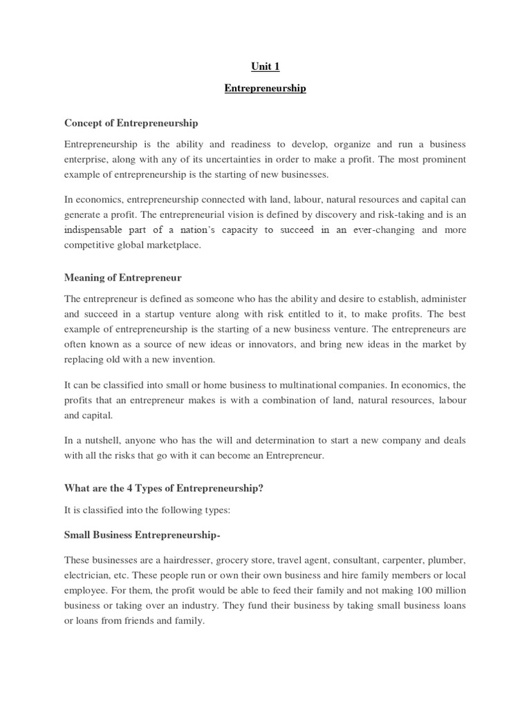 Unit 1 Entrepreneurship (Project Management &entrepreneurship | PDF | Entrepreneurship | Leadership