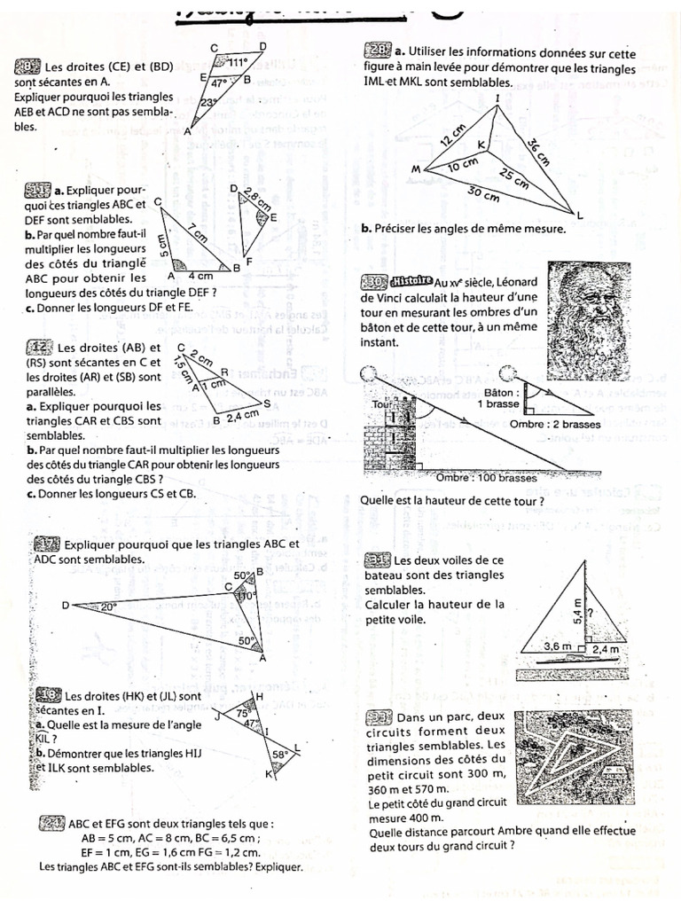 Triangles Semblables Exercices | PDF