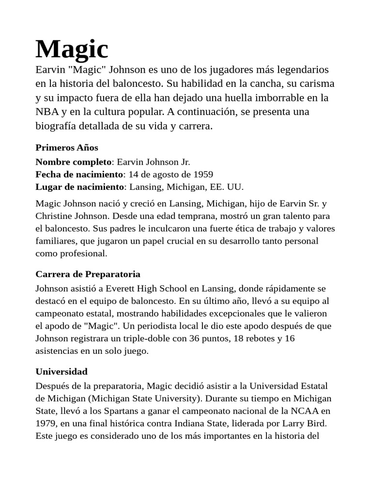 Magic | Descargar gratis PDF | los Lakers de Los Angeles | Ligas Deportivas Profesionales