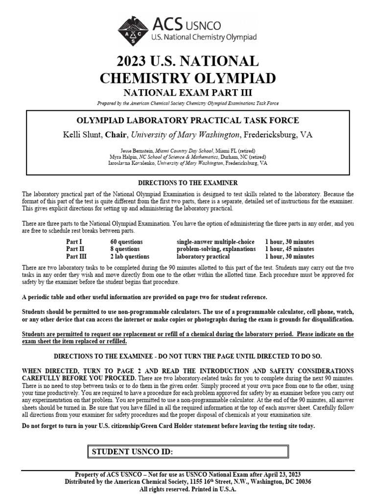 2023 Usnco National Exam Part III | PDF | Mole (Unit) | Titration