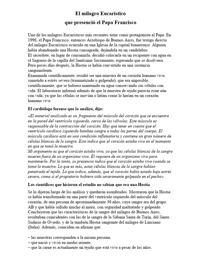 Milagro Eucarístico de Buenos Aires | PDF | Corazón | eucaristía