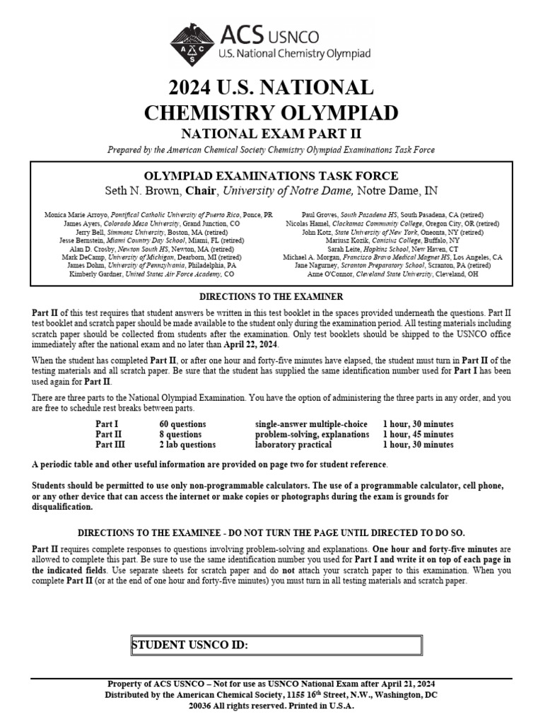 2024 Usnco National Exam Part II | Download Free PDF | Nitric Acid ...