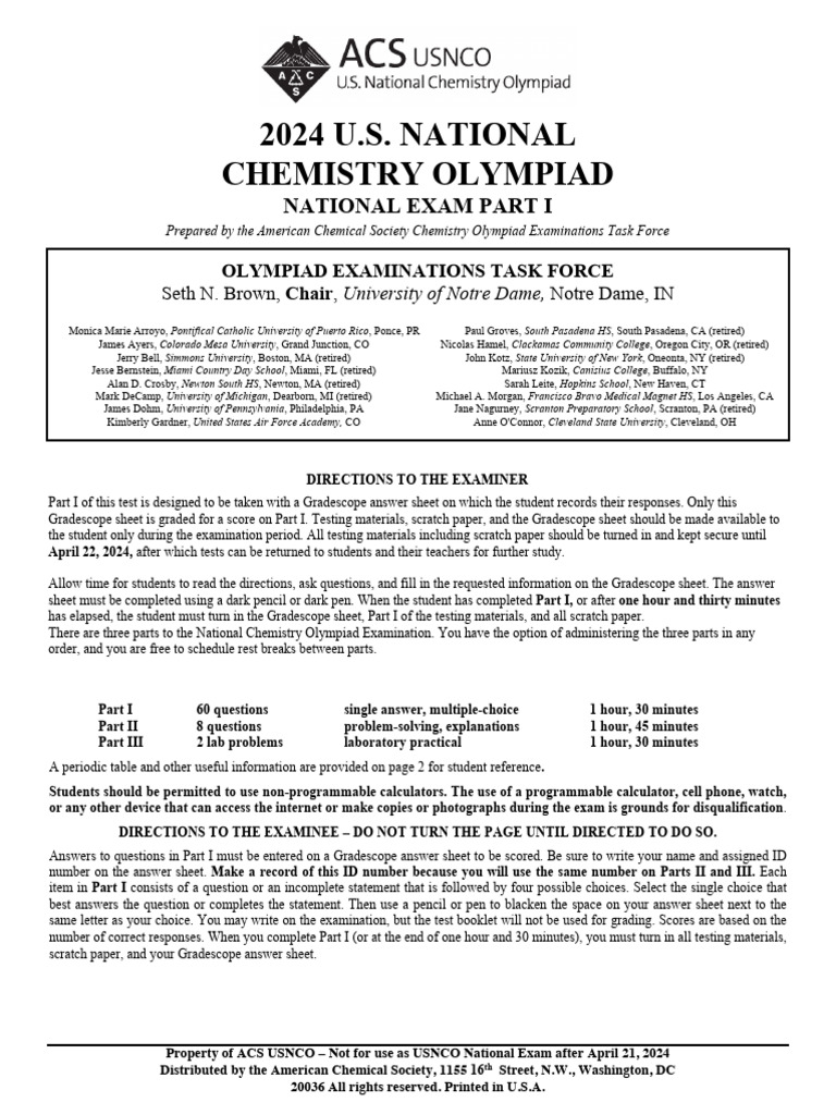 2024 Usnco National Exam Part I | PDF | Sulfate | Mole (Unit)