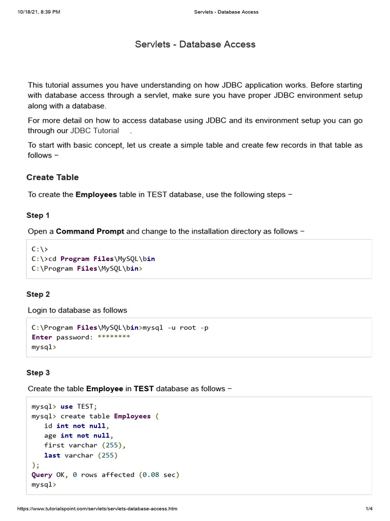 Servlets Database Access Pdf Databases Information Technology Management