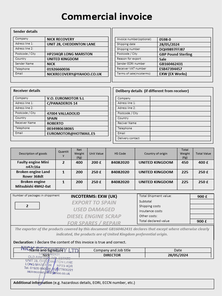NICK_RECOVERY_28_05 | PDF | Invoice | Freight Transport