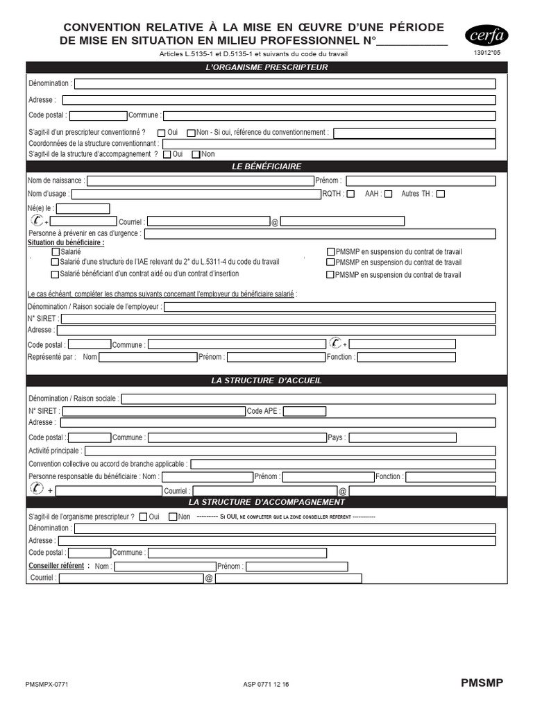 Convention PMSMP et Cerfa 13912*05 | PDF | Sécurité | Assurance