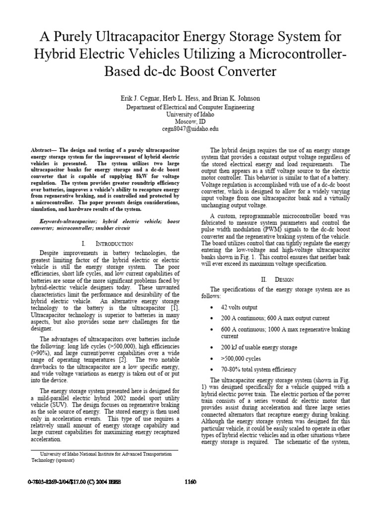A Purely Ultracapacitor Energy Storage System Hybrid Electric Vehicles Utilizing A Based DC-DC ...