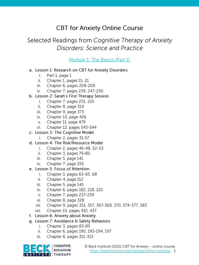 Selected Readings From Cognitive Therapy of Anxiety Disorders Science ...