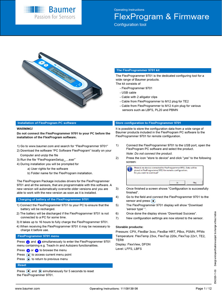 Baumer - FlexProgrammer-9701 Sensor Nivel | PDF | Personal Computers | Computer File