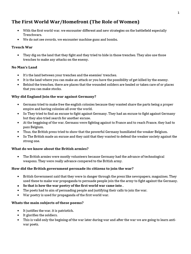 Homefront (The Role of Women) | PDF | World War I | Trench Warfare