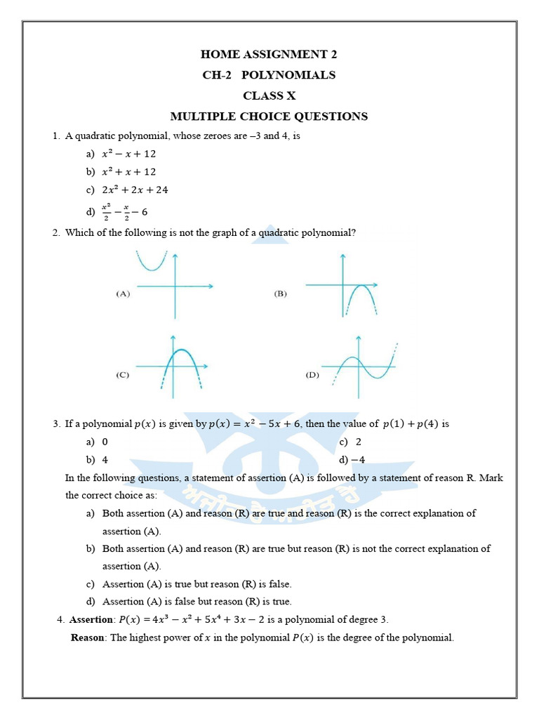 CLASS X HOME ASSIGNMENT 2 (Ch-2) | PDF | Polynomial | Zero Of A Function CLASS X HOME ASSIGNMENT 2 (Ch-2) | PDF | Polynomial | Zero Of A Function