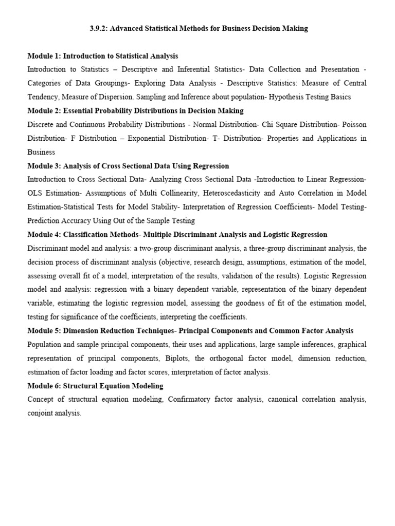 Notes-Advanced Statistical Methods For Business Decision Making | PDF ...