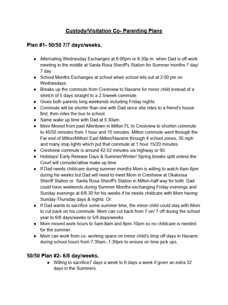 50-50 Custody Plan 2 | PDF | Therapy | Medicine