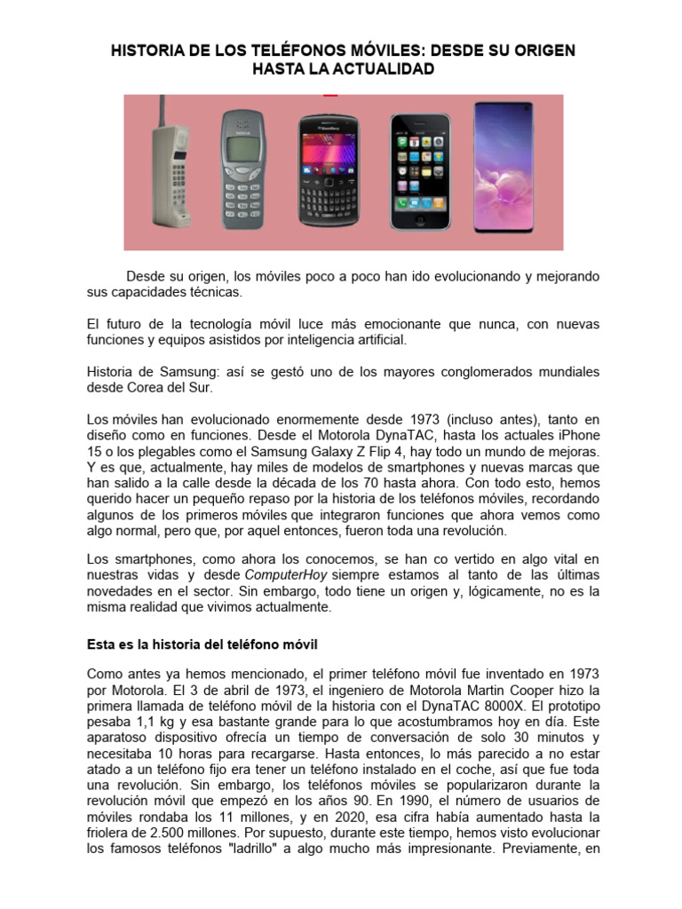 Historia de Los Teléfonos Móviles | PDF | Smartphone | Telefonía móvil