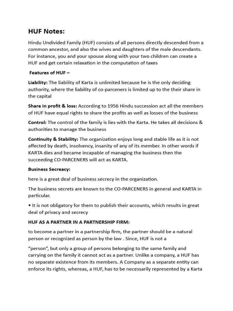 HUF Notes | PDF | Income Tax | Taxes