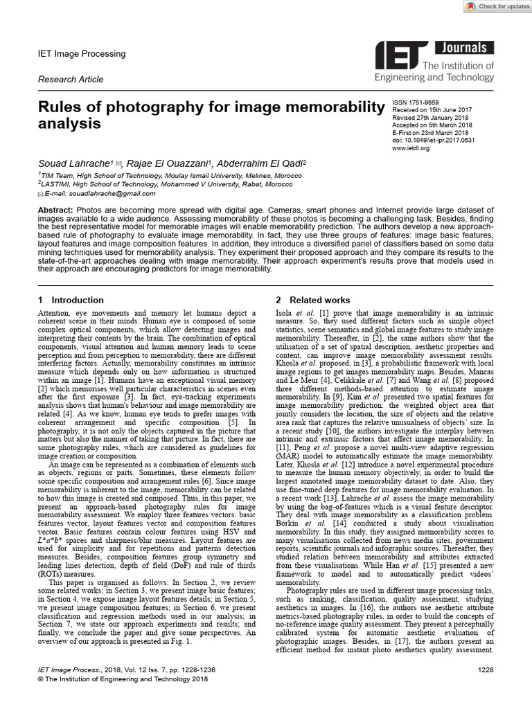 IET Image Processing - 2018 - Lahrache - Rules of Photography for Image Memorability Analysis ...