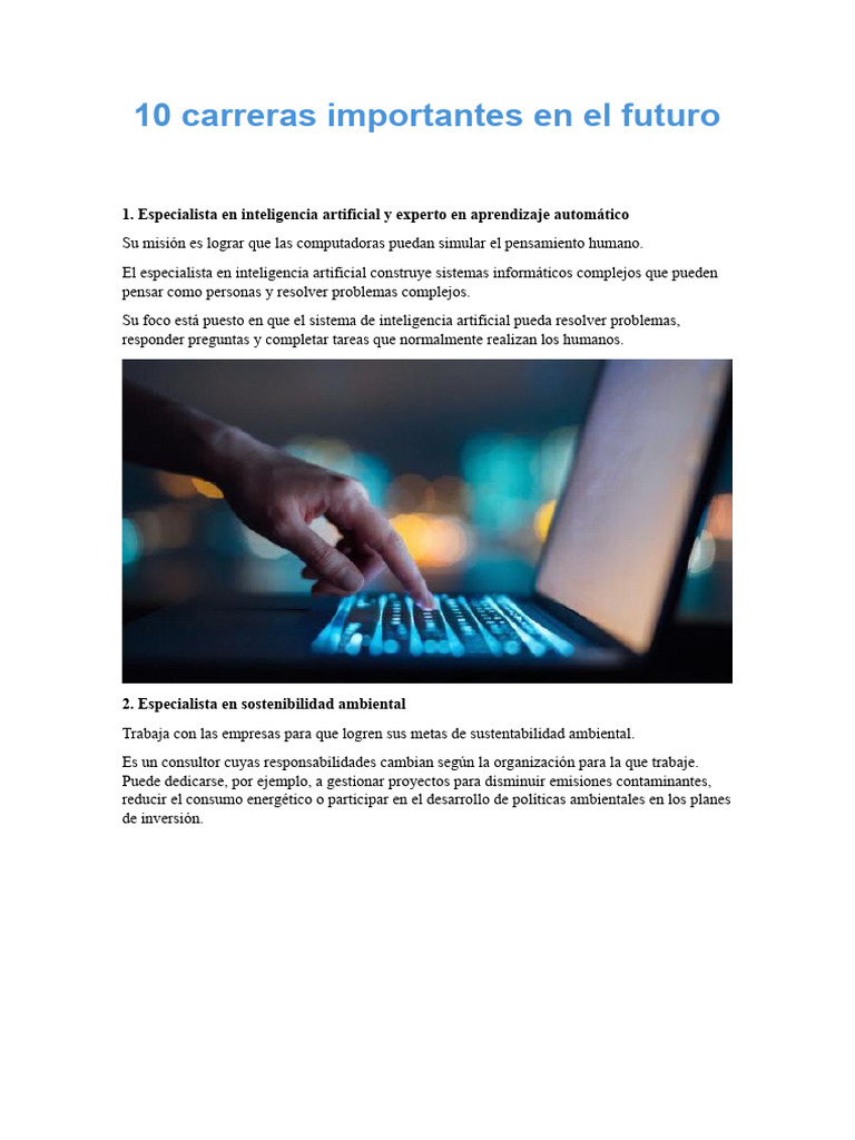 10 Carreras Importantes en El Futuro | PDF | Inteligencia artificial ...