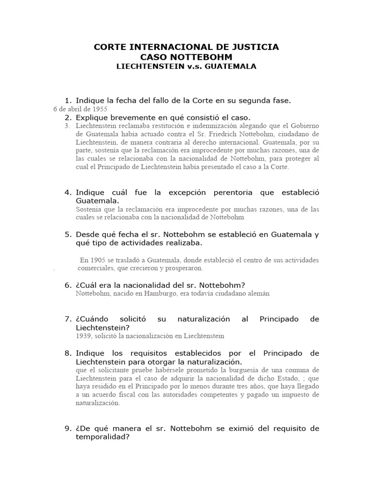 Caso Nottebohm: Liechtenstein vs. Guatemala | PDF | Justicia | Crimen y ...