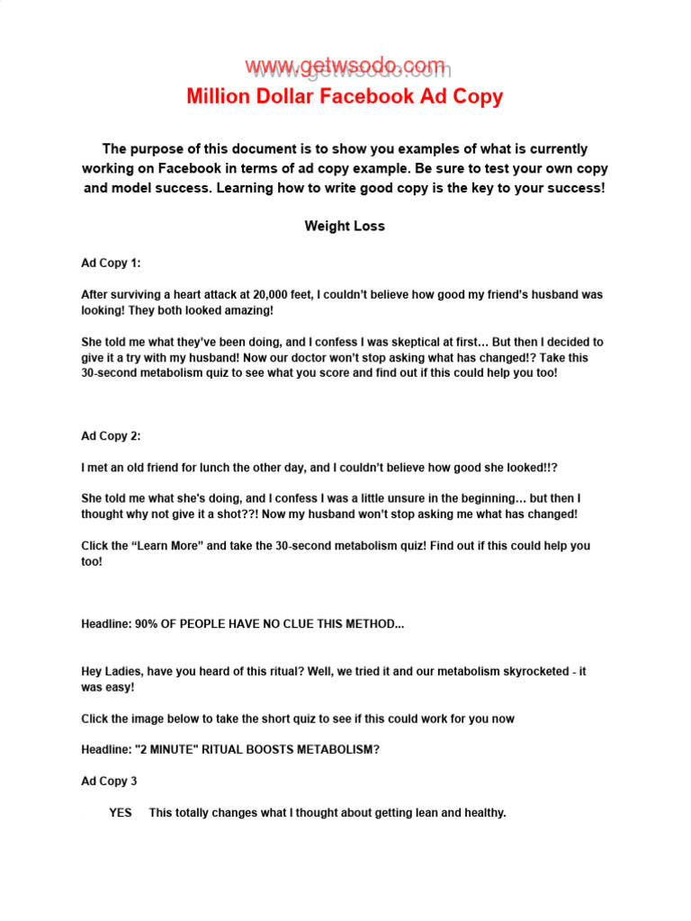 Million Dollar Facebook Ad | PDF | Self-Improvement