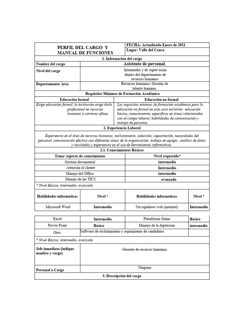 formato perfil de cargo gestion humana 21 feb-1 | Descargar gratis PDF | Gestión de recursos ...