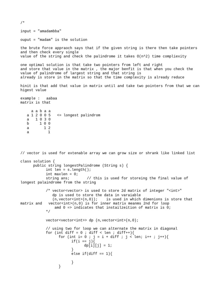 Longest Plaindrom From The Sequence of String | PDF | Matrix (Mathematics) | Pointer (Computer ...