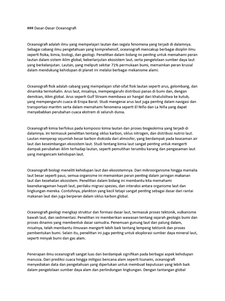 Dasar-Dasar Teori Oceanografi 1 | PDF