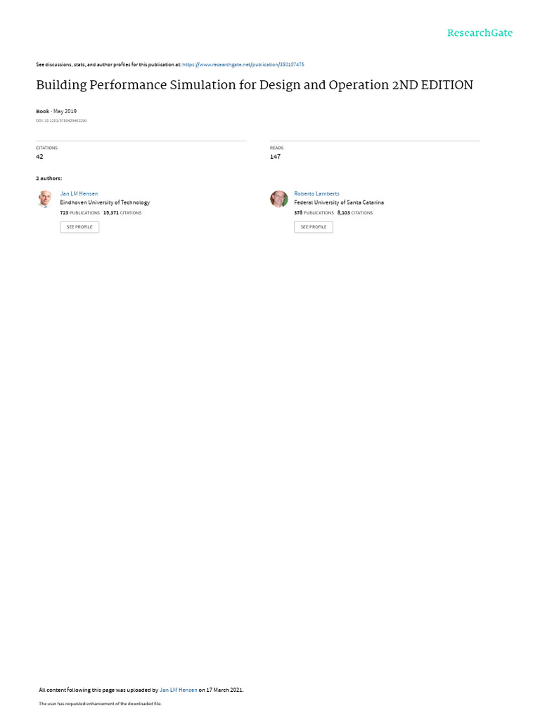 19 Building Performance Simulation For Design and Operation Info | PDF | Simulation | Engineering