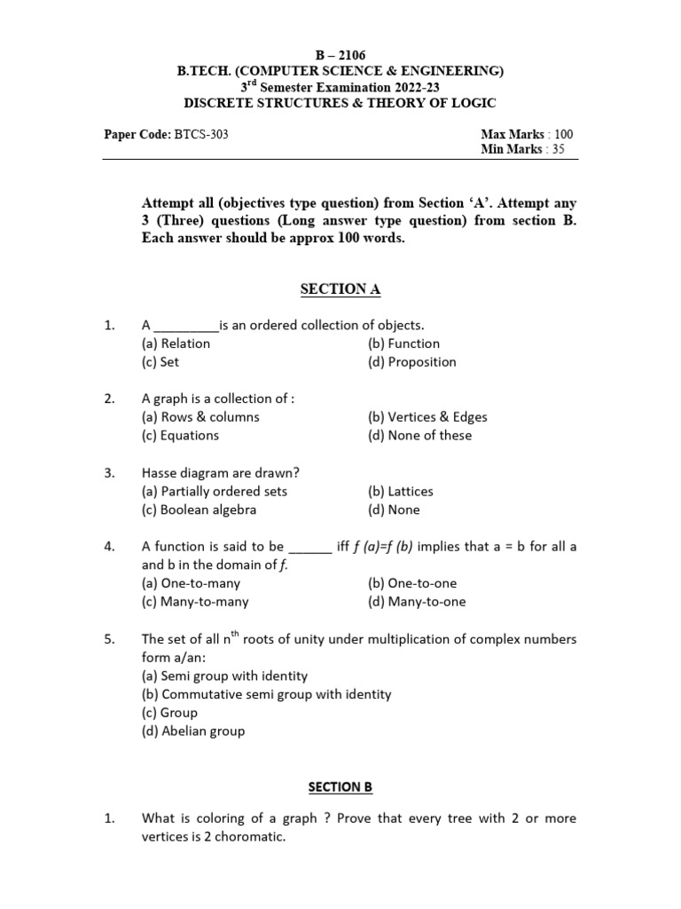 25-03-23-B.tech-B.tech-Cs-Iii-Sem-Reattempt-Discrete Structures & Theory of Logic | PDF