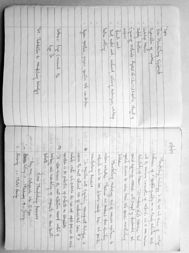 MEE 213 (Basic Manufacturing Technology) Notes by Prosper Vinn | PDF