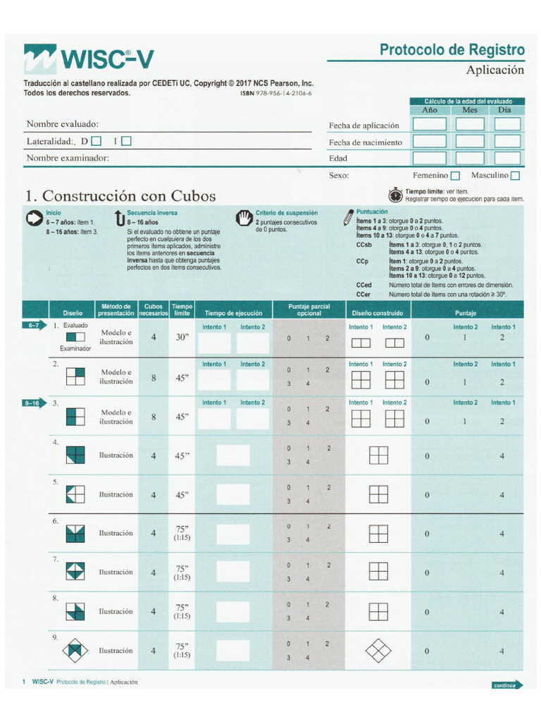 WISC V Protocolo | PDF