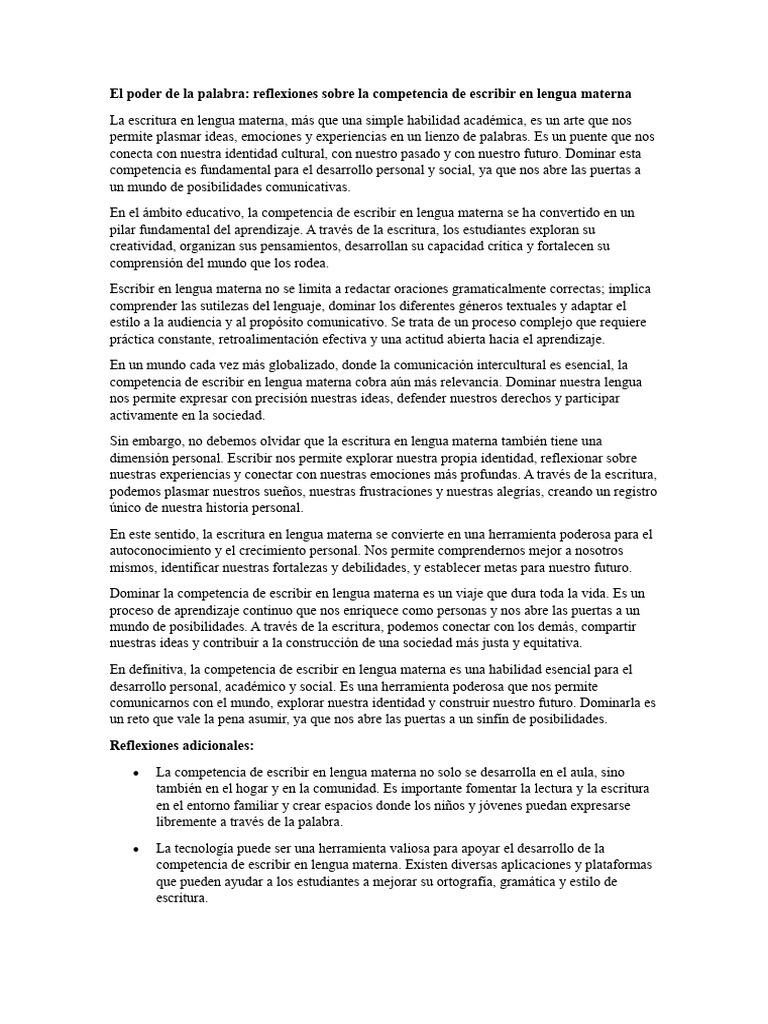 El Poder De La Palabra Pdf Aprendizaje Escritura