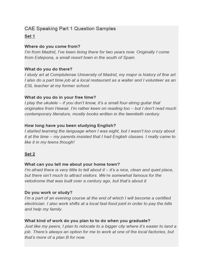 CAE Speaking Part 1 | PDF