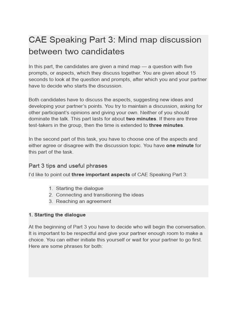 CAE Speaking Part 3 - Mind Map Discussion and Part 4 | PDF