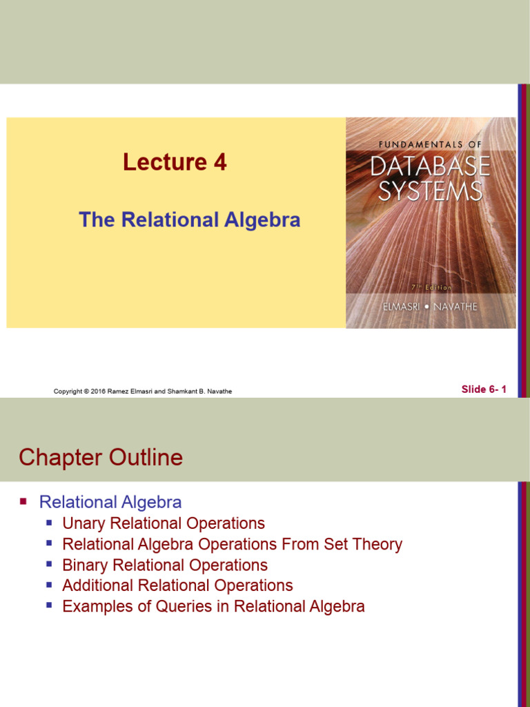 Lecture 4 - Relational Algebra | PDF | Relational Model | Data Management