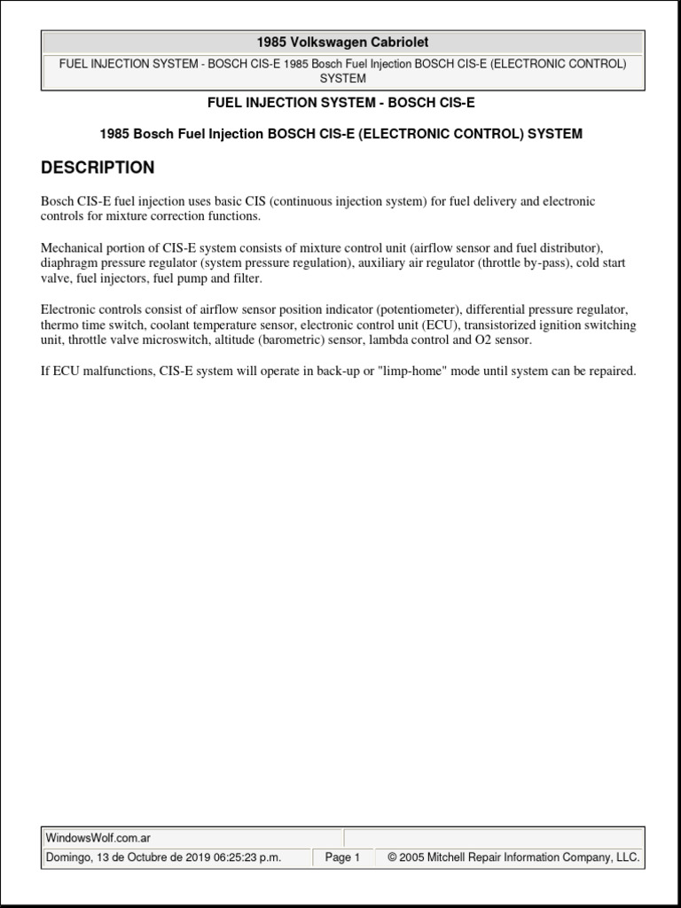 Cabriolet 85 System Cis e | PDF | Throttle | Fuel Injection