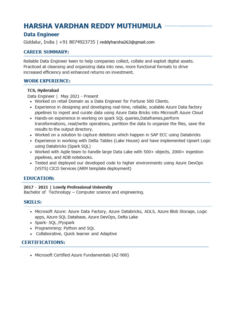 Harsha Vardhan Reddy - Data Engineer | PDF | Art | Computers